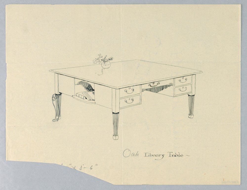 Design for Library Table with Side Niche and Leg Variation Indicated