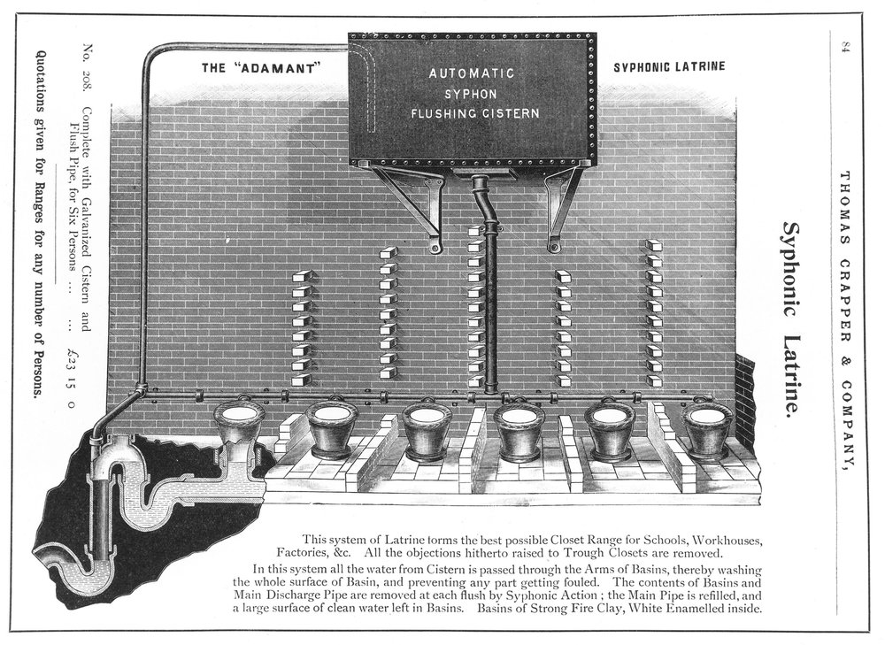 Latrines equipped with automatic siphon flush by Unbekannt