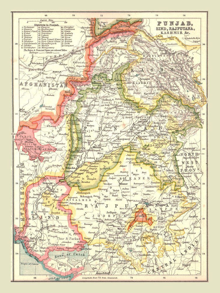 Map of Punjab, Sind, Rajputana and Kashmir by Unbekannt