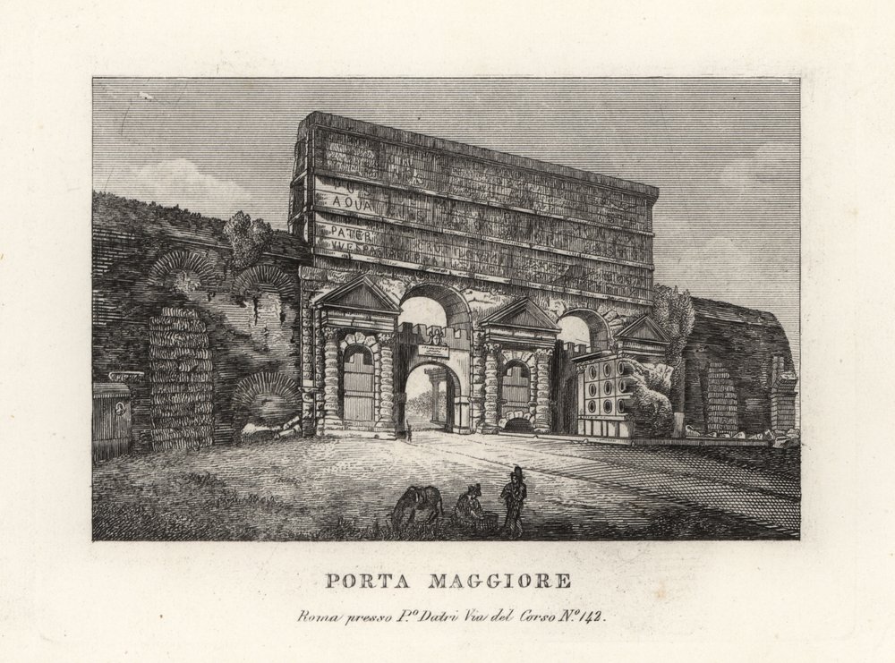 View of the Porta Maggiore gate with aqueducts by Unbekannt