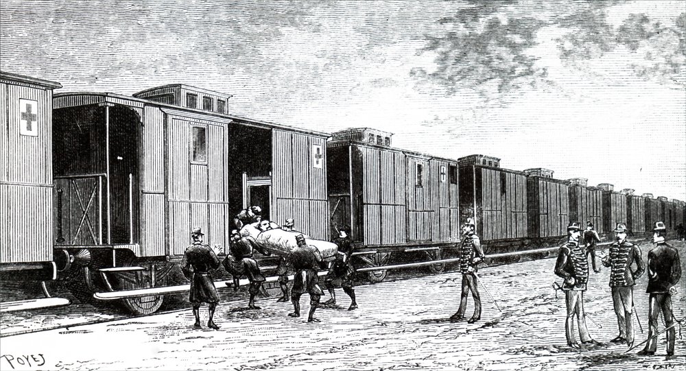 A Stretcher Case Being Brought on Board a Hospital Train