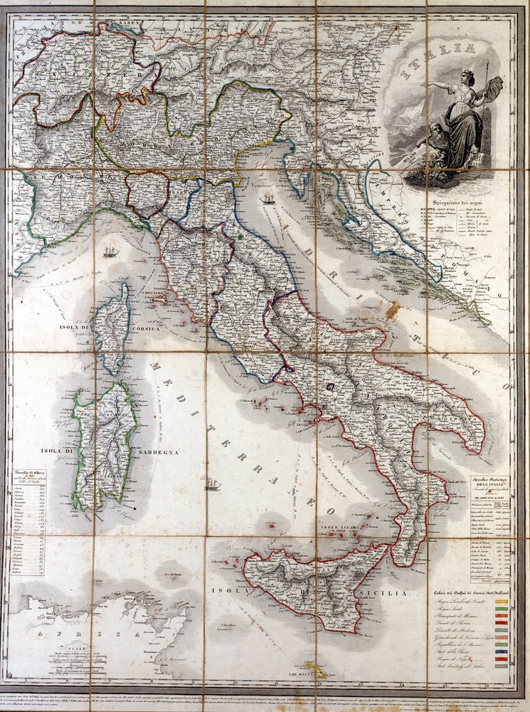 Geographical Map of Italy in 1850 by Unknown artist