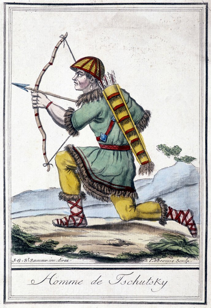 Illustration of a Russian hunter (Tschutsky) in the 19th century