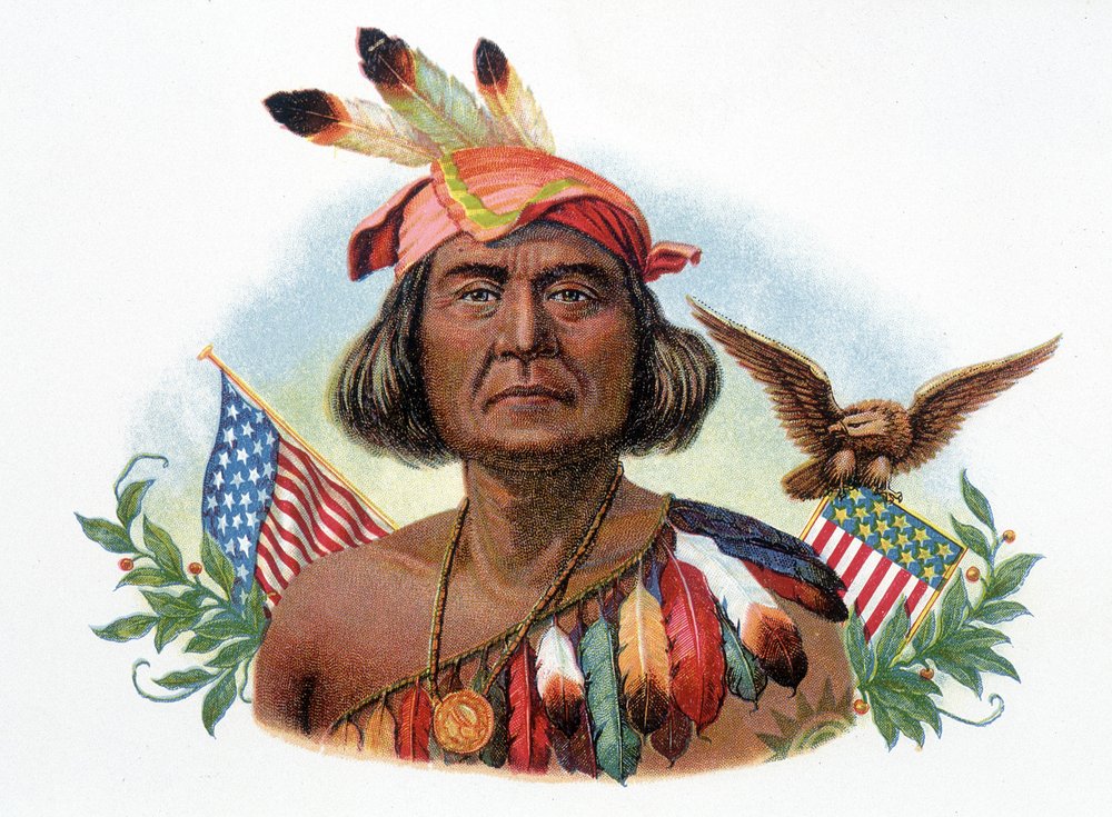 Portrait of Geronimo, Apache Chief in Front of American Flags ...