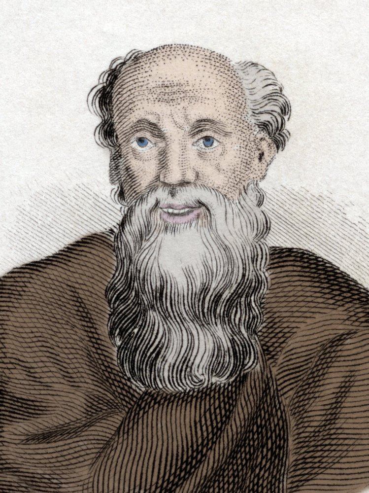 Portrait of the Greek Philosopher Democritus. Engraving of the 19th Century