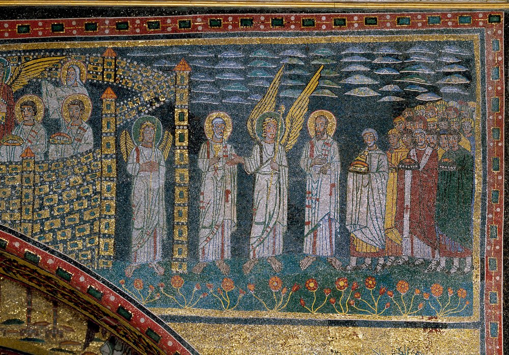 The Blessed Led by an Angel: Detail from the Triumphal Arch with the ...