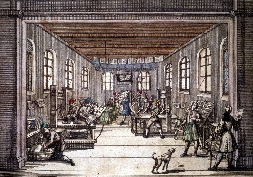 A printing shop at the beginning of the 18th century