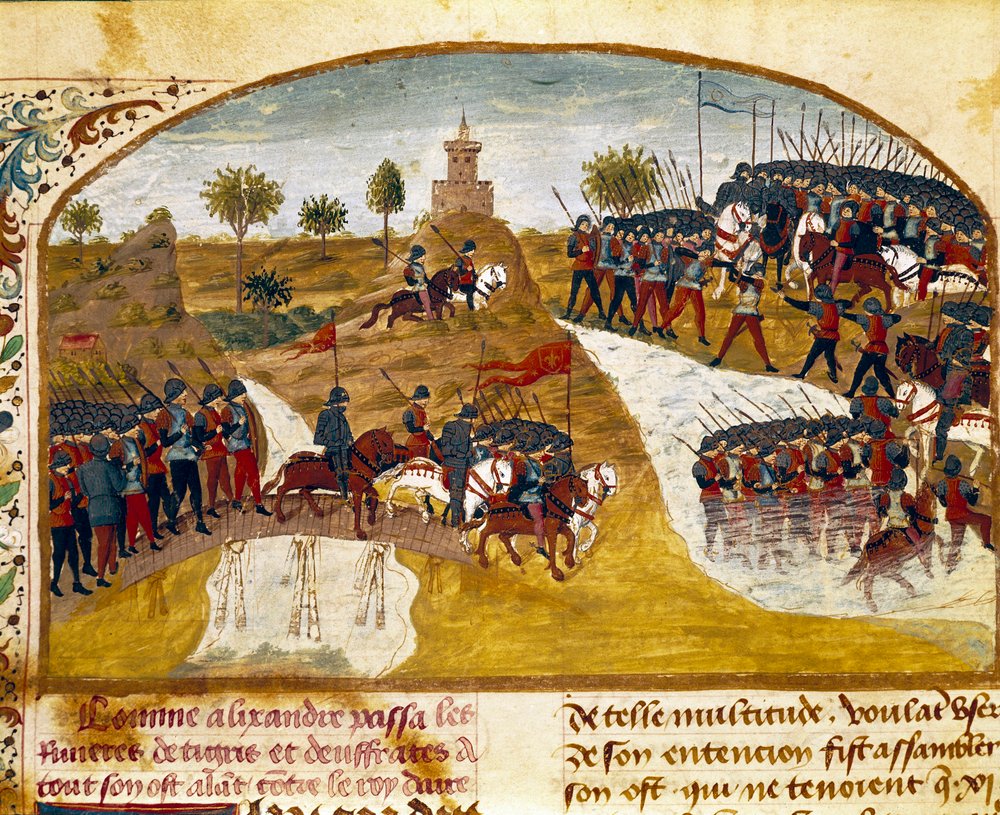 King Alexander the Great and his army pass the Tiger and the Euphrates ...