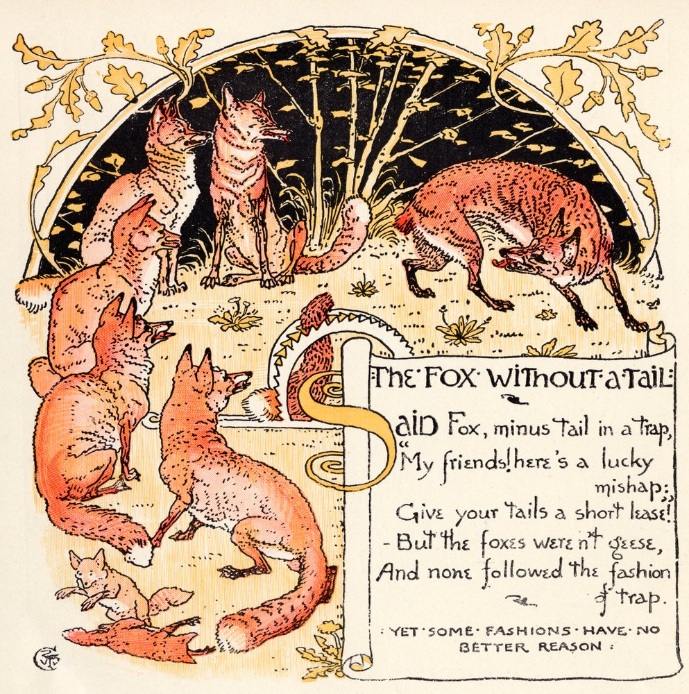 The Fox without a Tail, illustration from 'Baby's Own Aesop', engraved ...