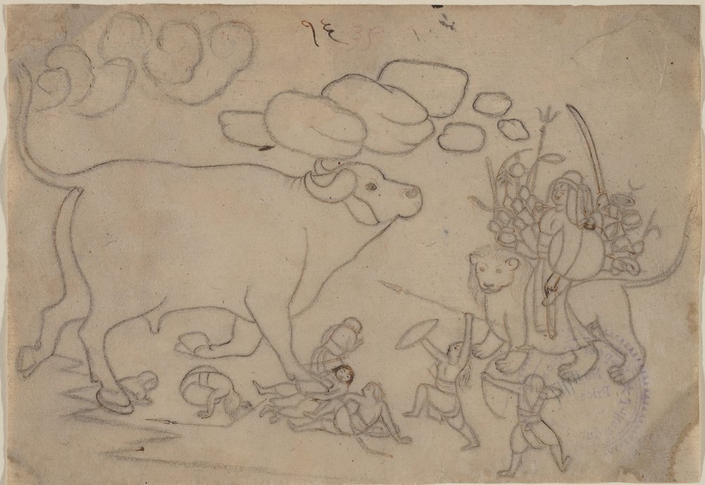 Durga Confronts the Buffalo Demon Mahisha: Scene from the Devi Mahatmya