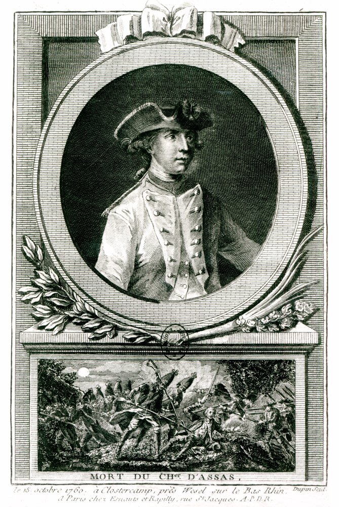 Portrait of Louis, chevalier d'Assas, and his death at Clostercamp in 1760