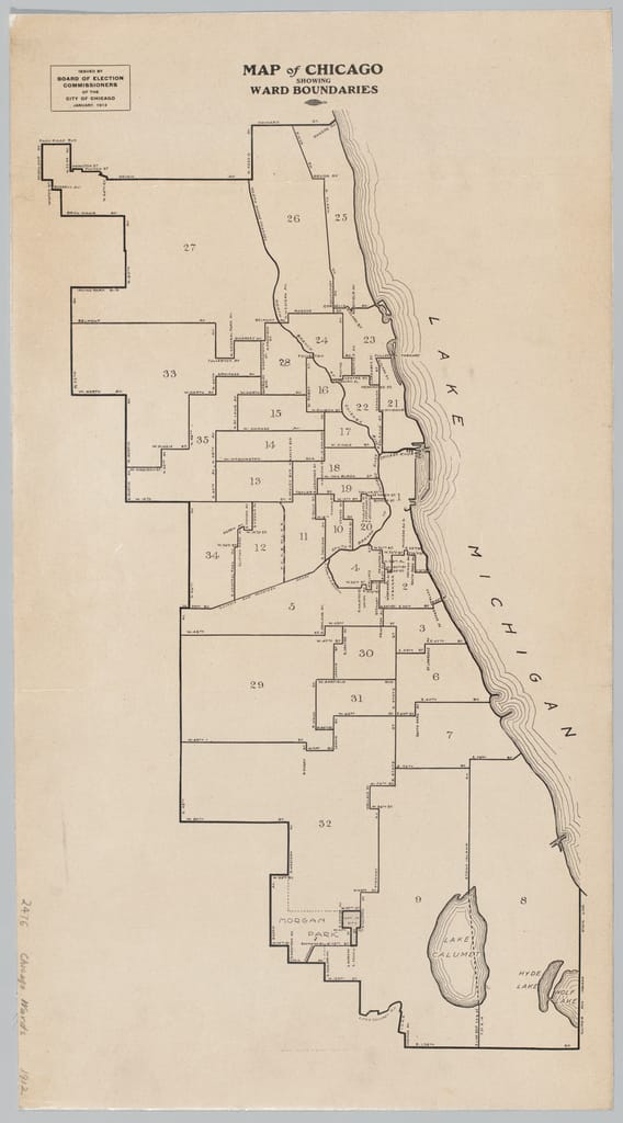 Map of Chicago Showing Ward Boundaries by American School
