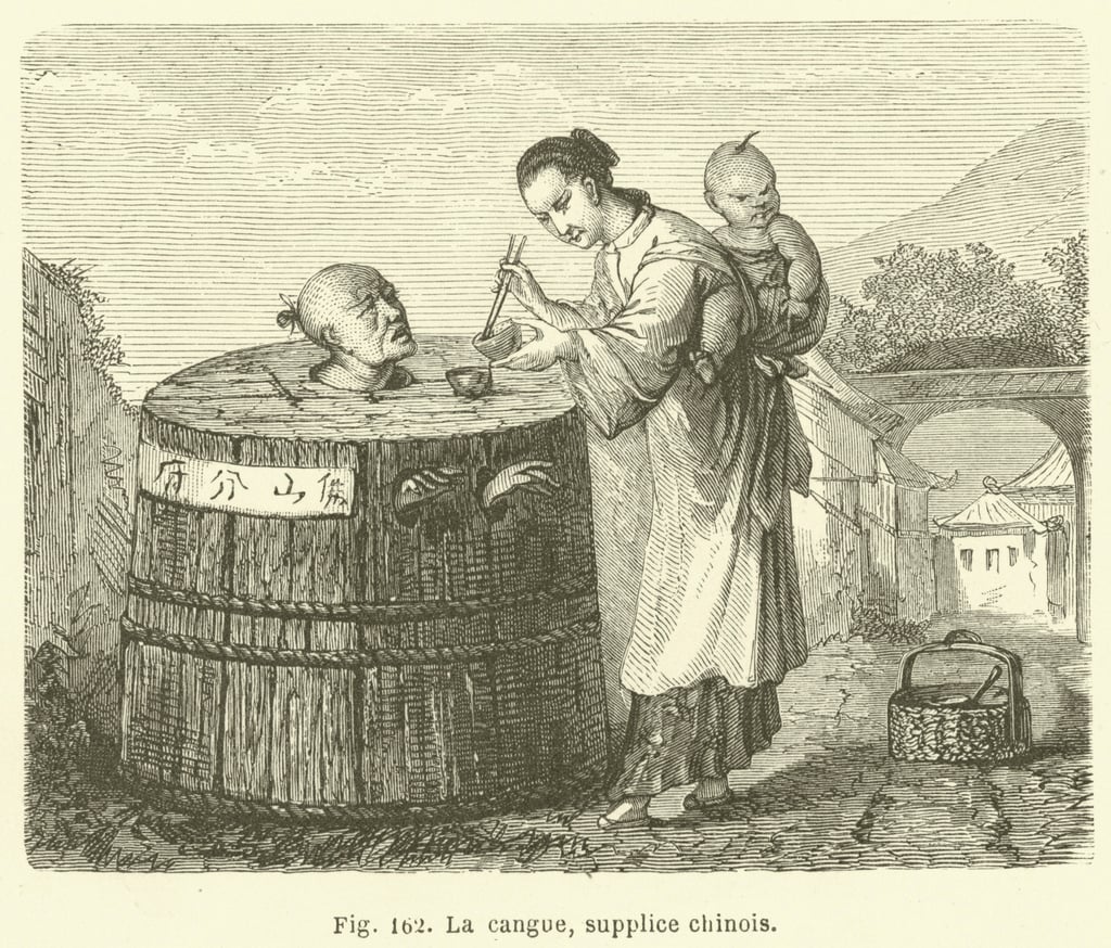 The cangue, Chinese torture (engraving) by European School