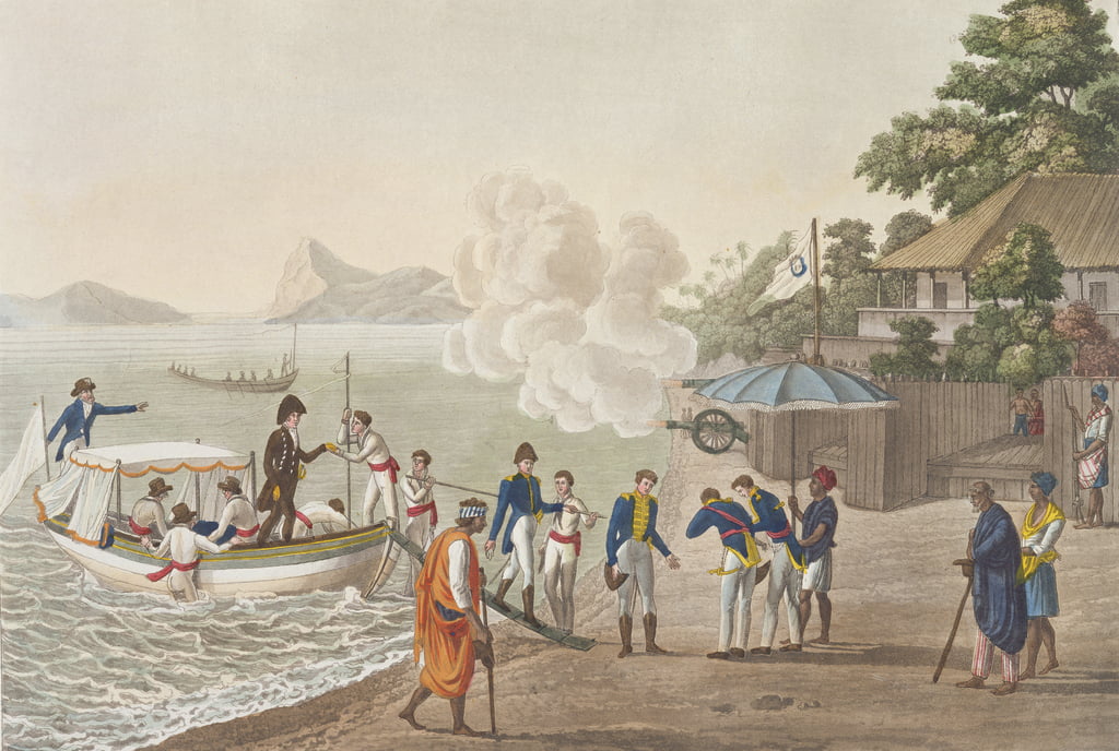First disembarkation of the French at the Portuguese outpost at Dille ...