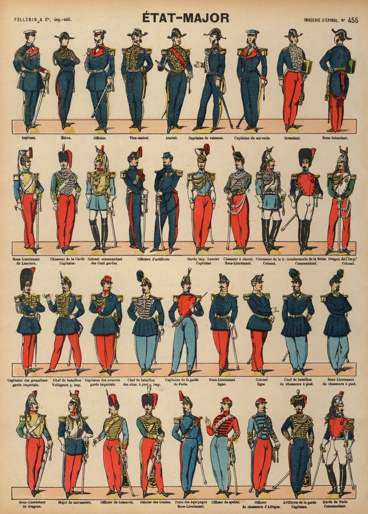 Uniforms of the French military (coloured engraving)