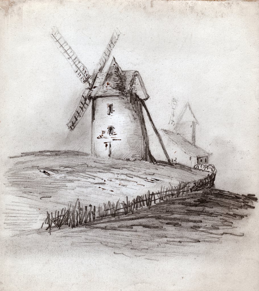Windmills. (drawing by French School: Buy fine art print
