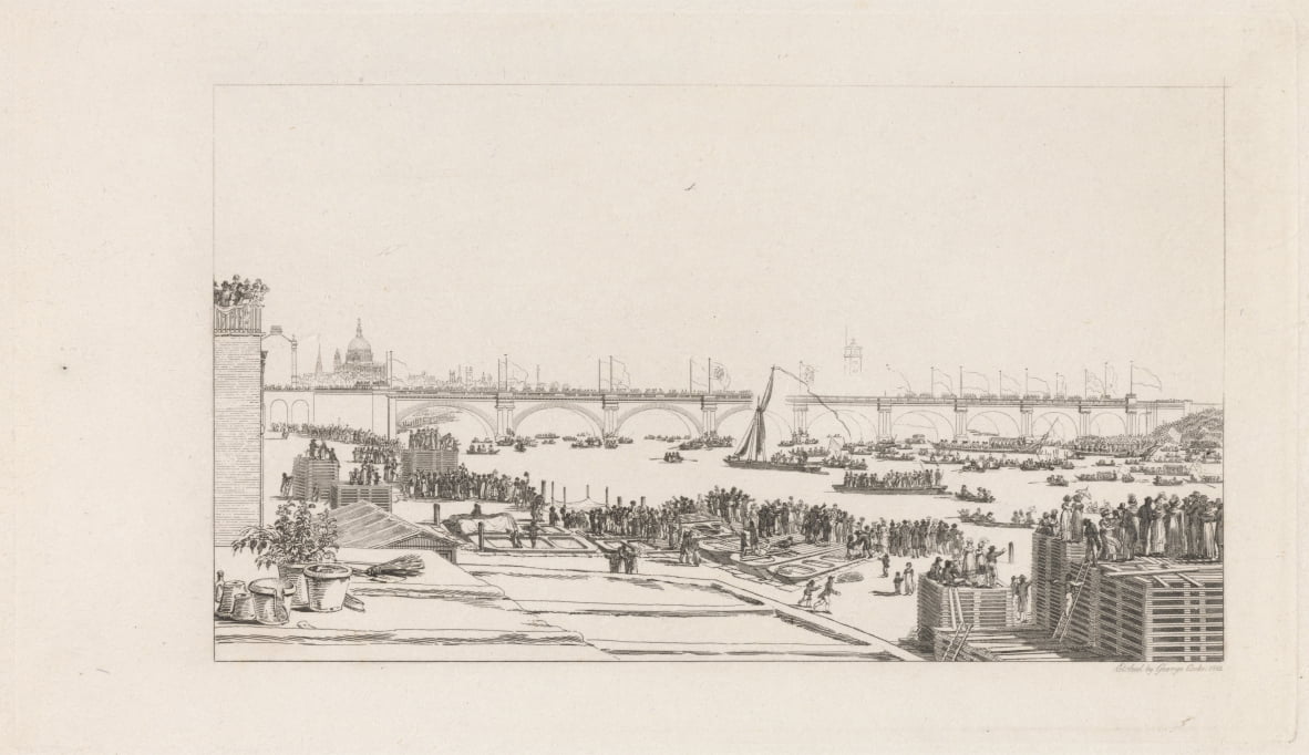 Opening of Waterloo Bridge by George Cooke: Fine art print