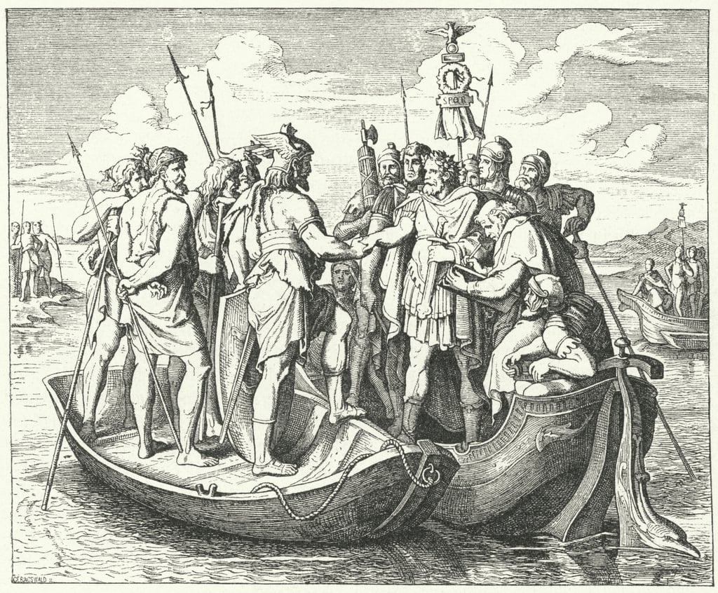 Meeting of the Roman Emperor Valens and the Visigothic King Athanaric ...