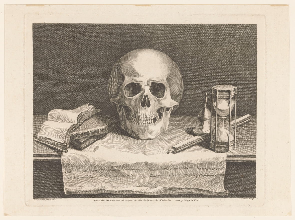 Still life with vanitas symbols by Jean Aubert