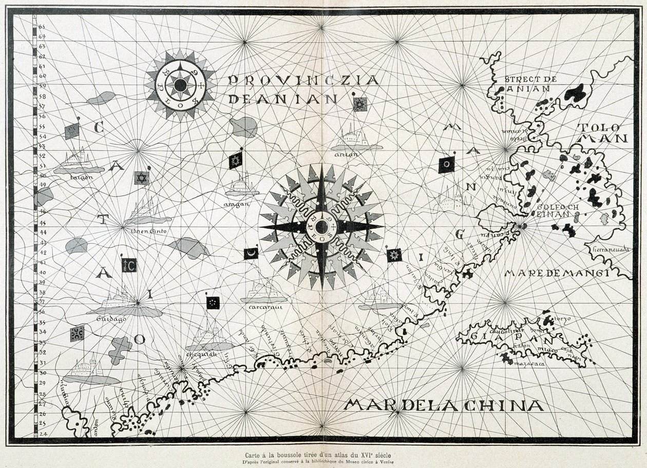 Map of the Compass Rose from a 16th Century Atlas, Based on the ...