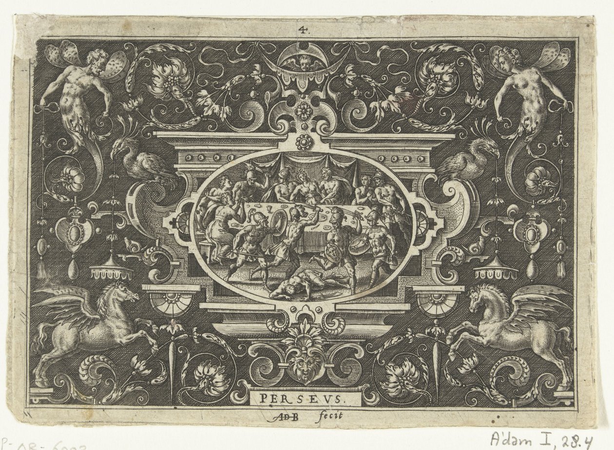 Cartouche: Phineus Disrupts the Wedding of Perseus and Andromeda (Oval ...