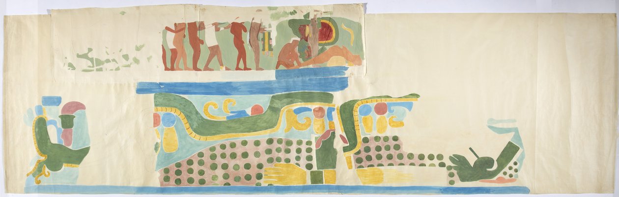 Tracing of a wall painting from over door, Upper Temple of the Jaguars ...