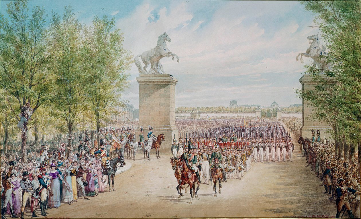 Tsar Alexander I Climbs Up the Champs Elysees with His Army in Paris in ...
