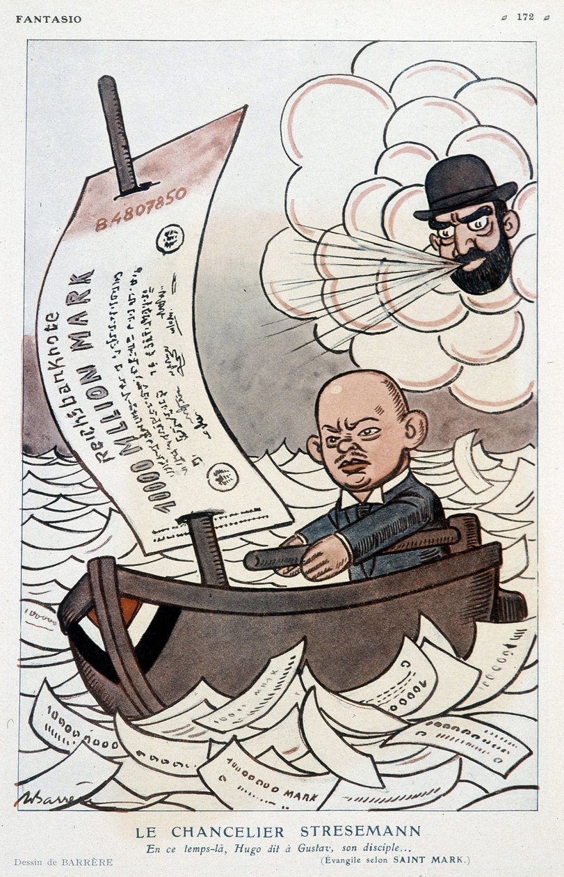 Cartoon on the German Chancellor Gustav Stresemann and the Devaluation ...