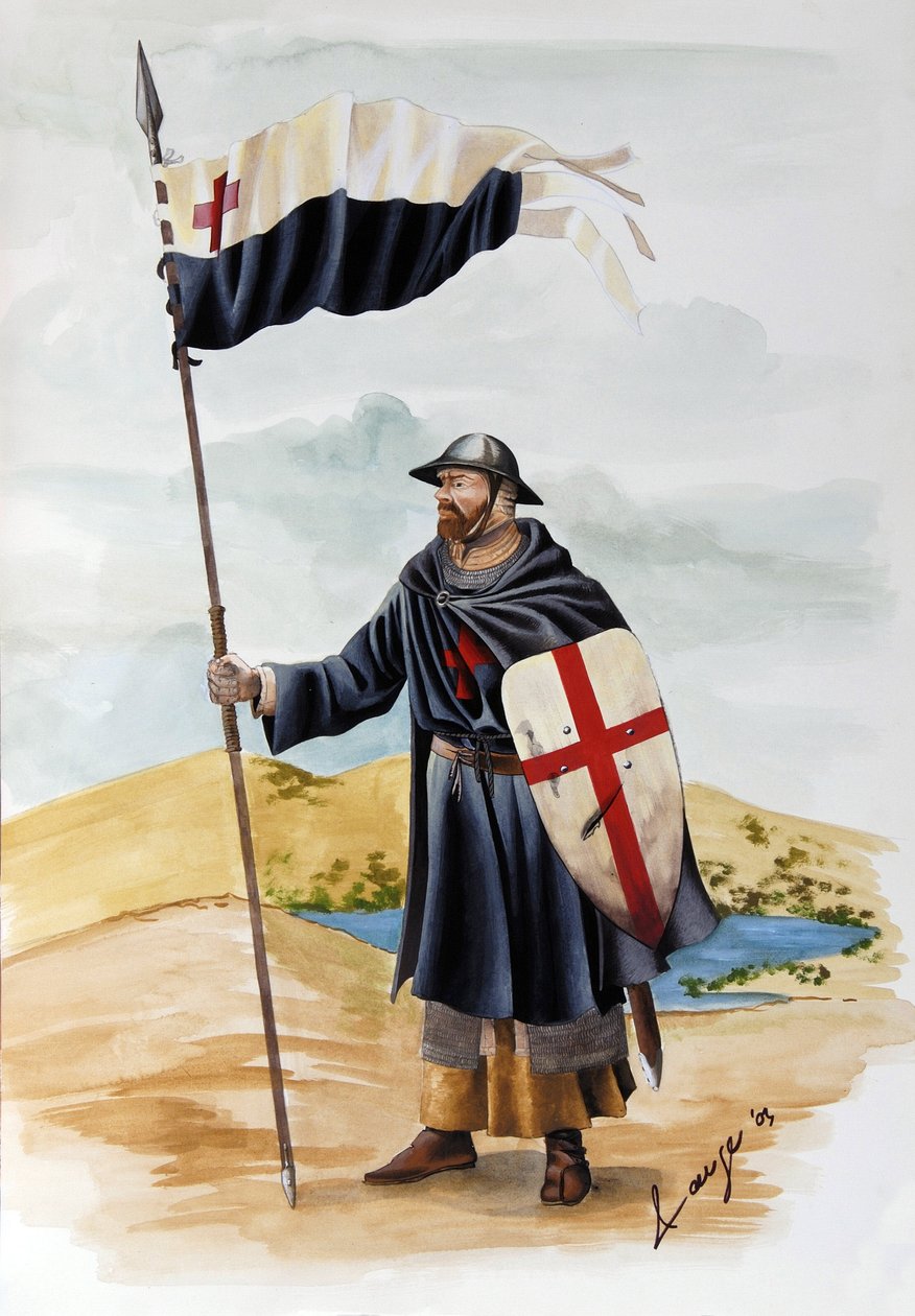 Crusades: a knight of the Order of Templars wearing black dress with ...