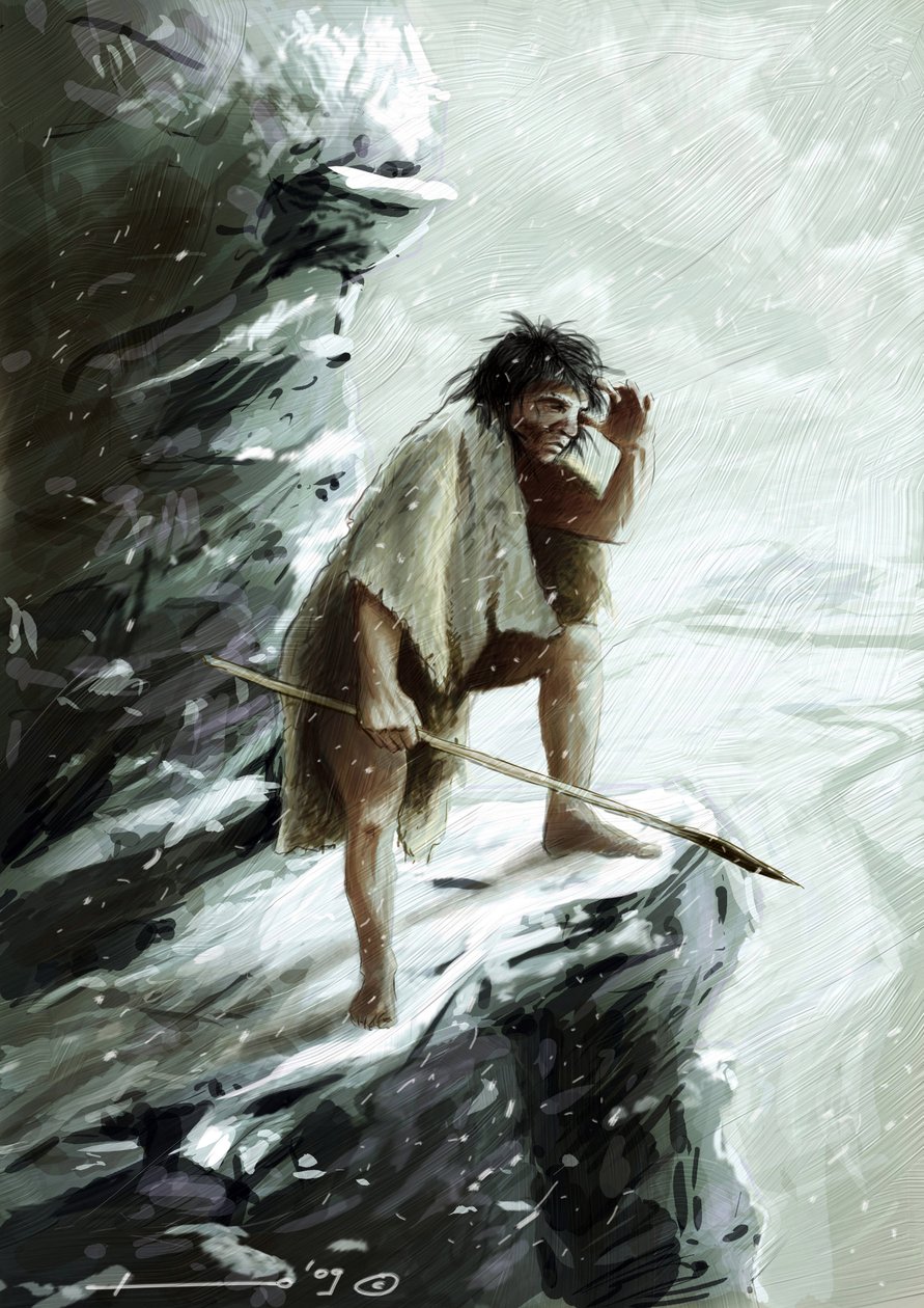 Neanderthal Man Under the Snow (Illustration)