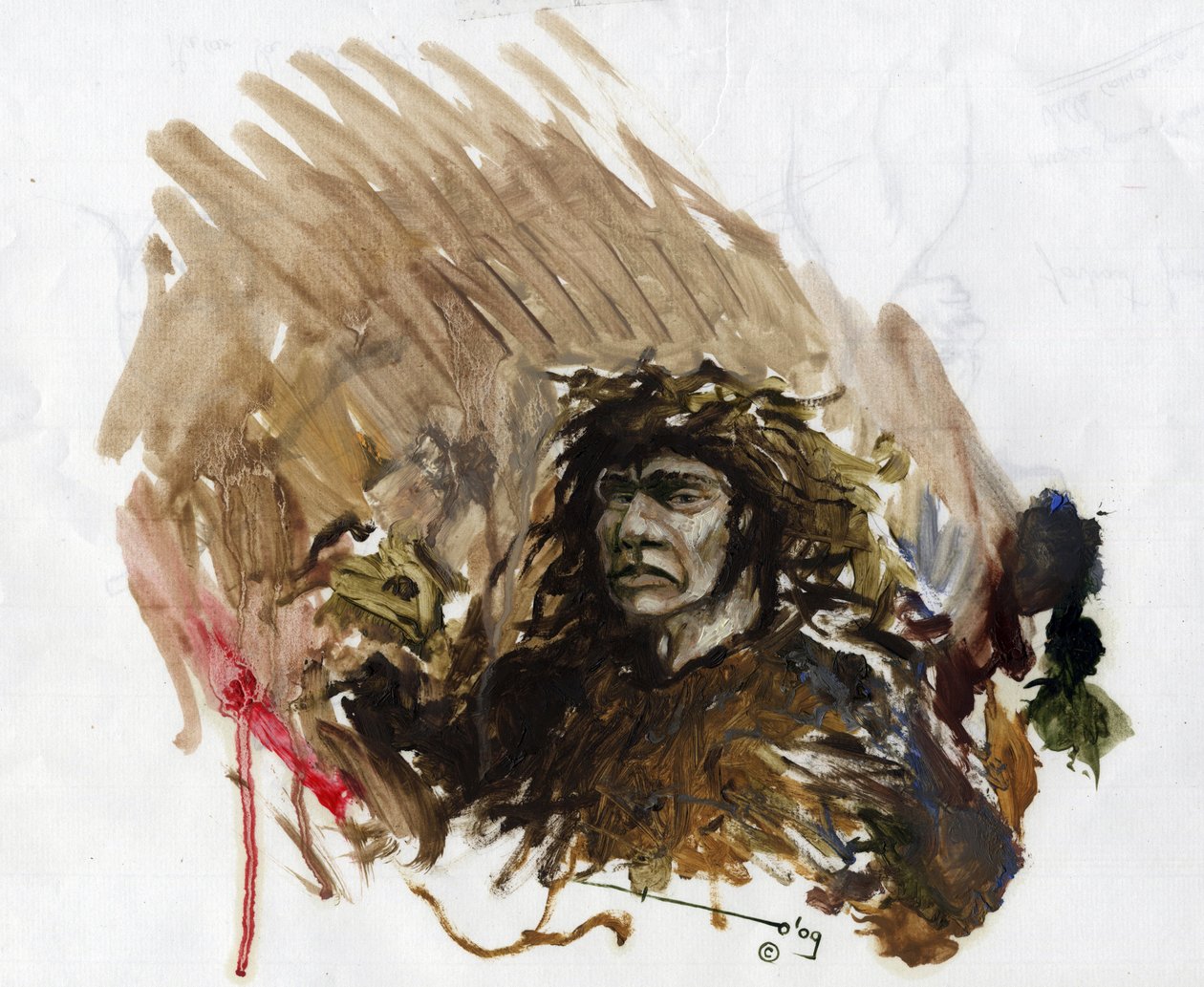 Prehistory: representation of a Neanderthal man in the Middle Paleolithic