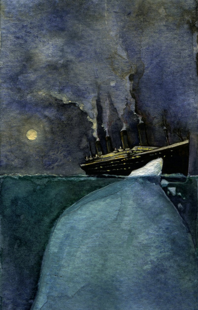 View of the transatlantic liner Titanic at the time of the sinking on ...