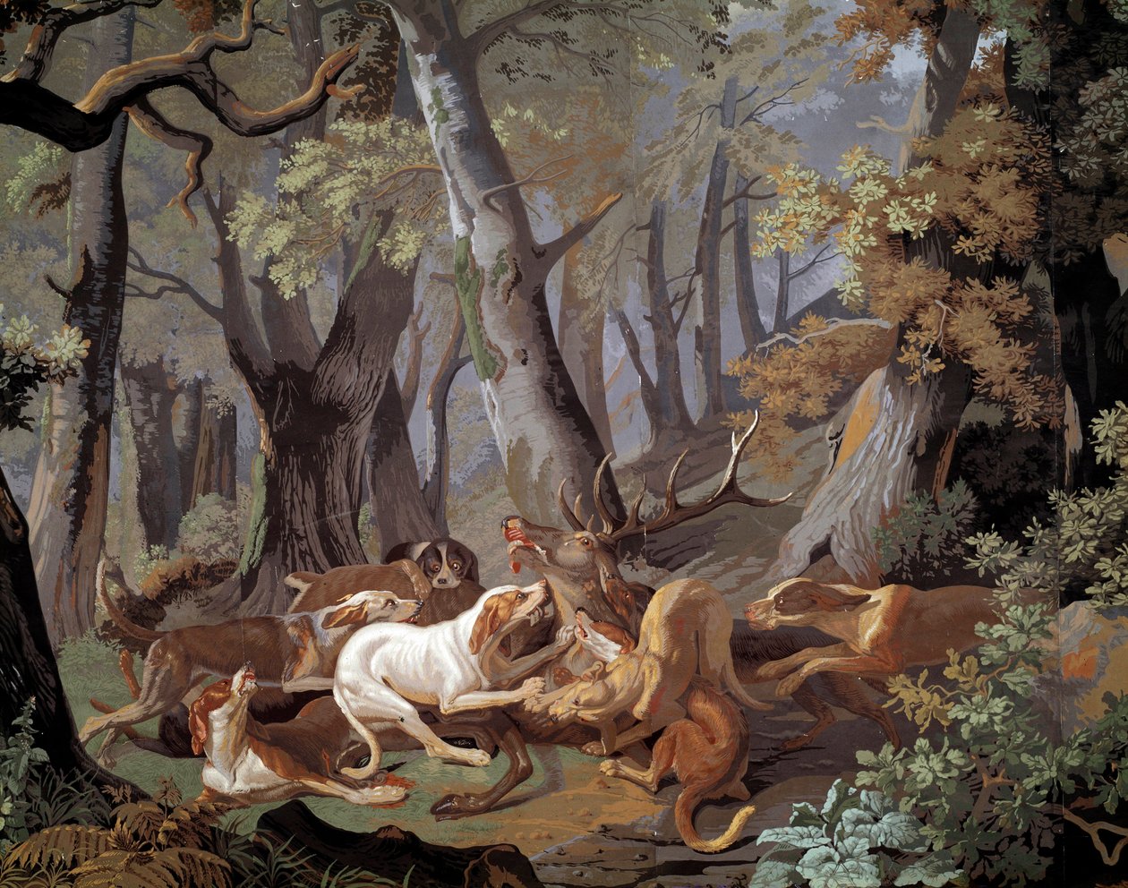 Stag Hunting Dussy wallpaper after a painting by Alexandre-Francois ...