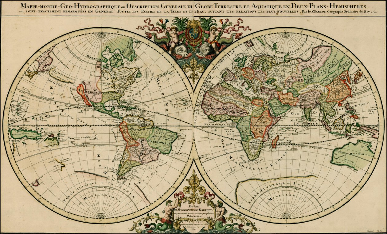 1691 Map of the World by Alexis-Hubert Jaillot