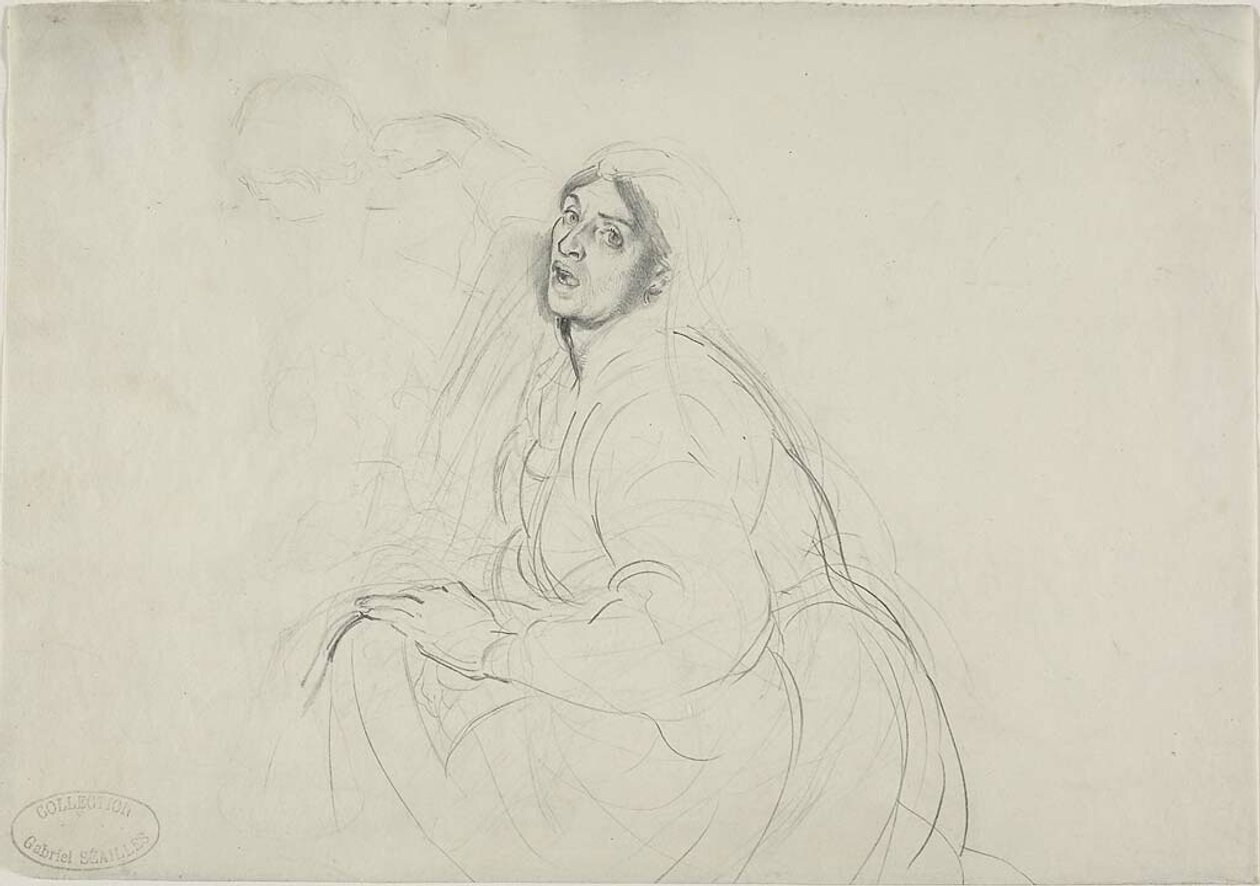 Seated Woman, and Sketch of Figure Bending Over