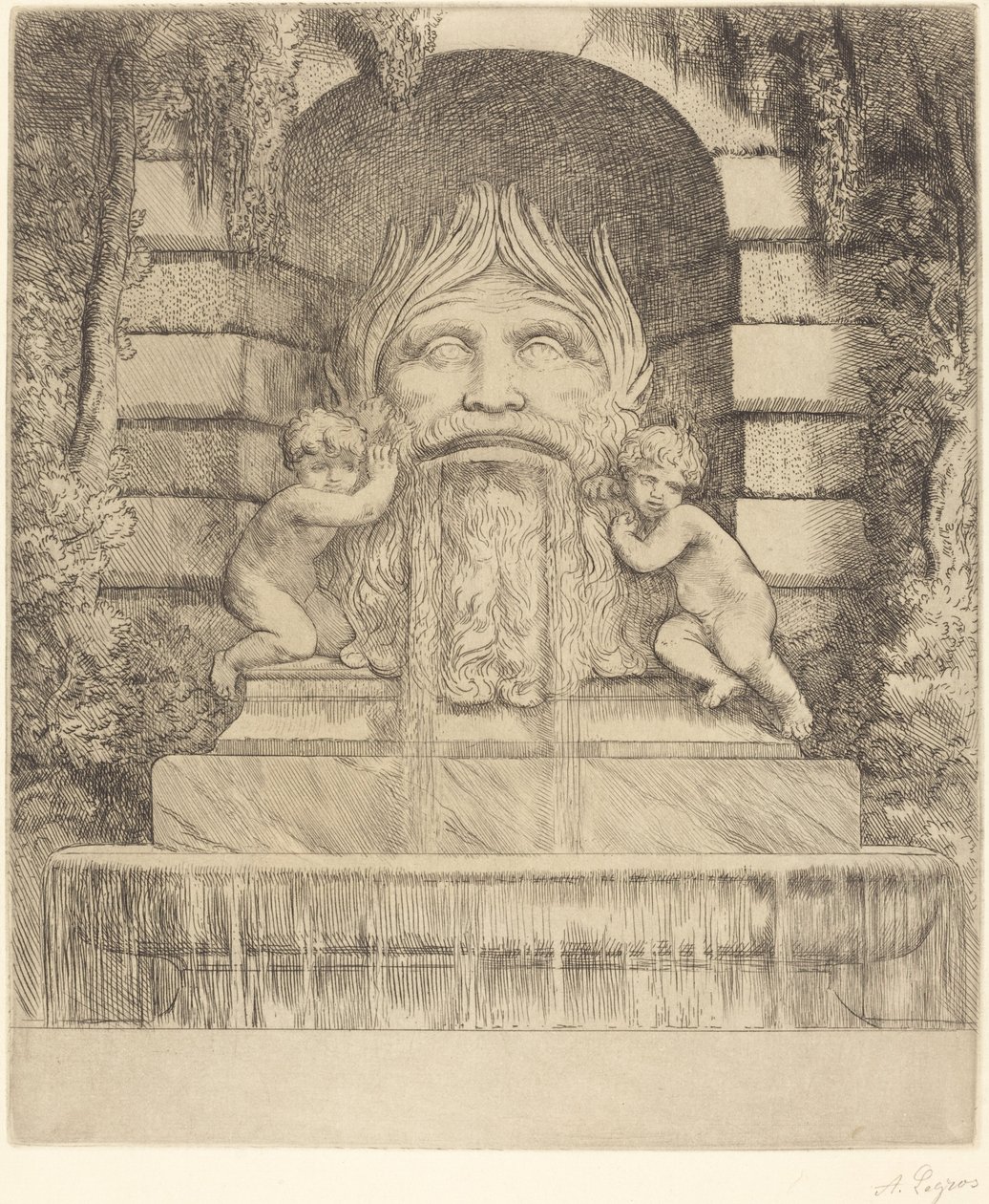 Fountain: Grotesque, Children and Basin by Alphonse Legros