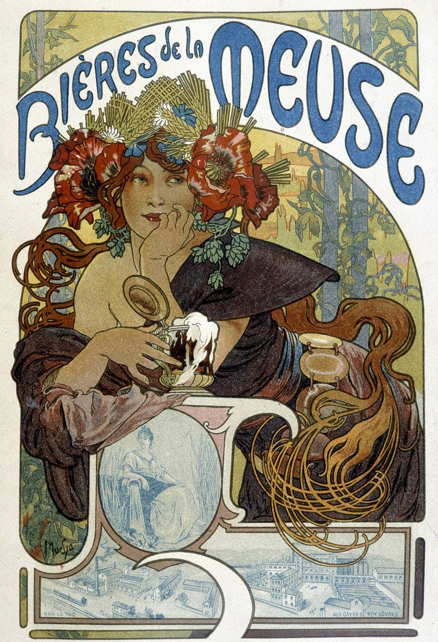 Advertising for the beer of the Meuse. Illustration of Mucha (Czech ...