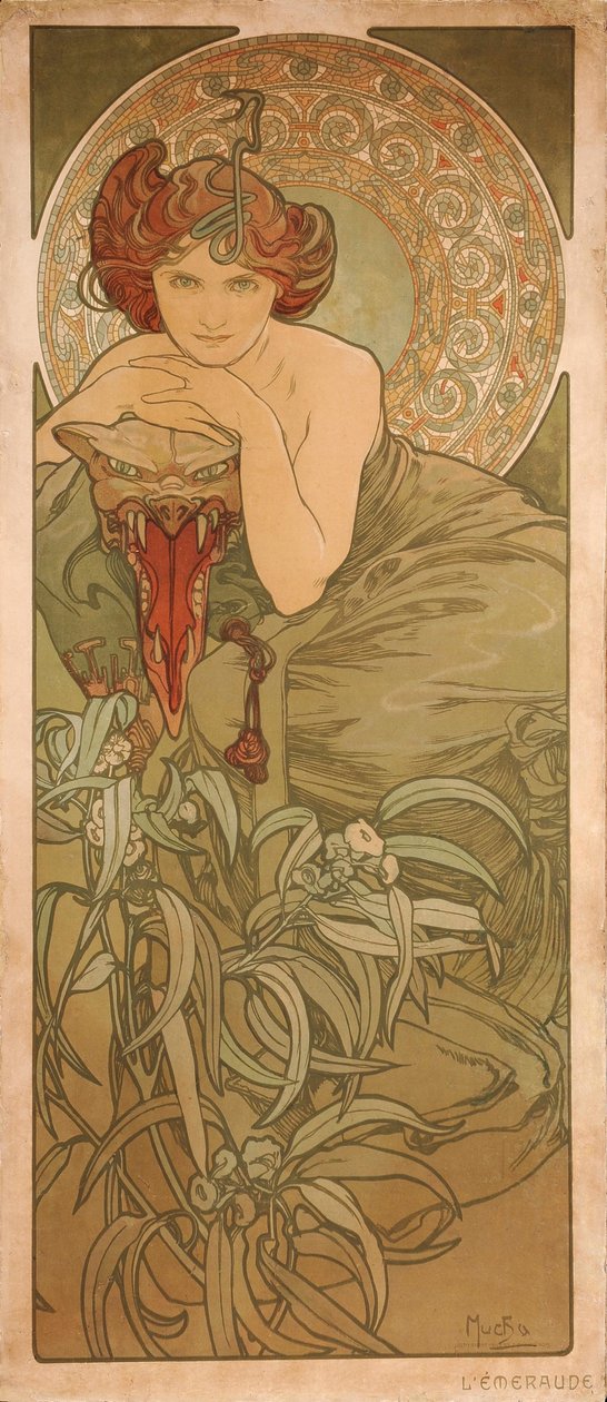 Emerald from the series The Gems by Alphonse Mucha