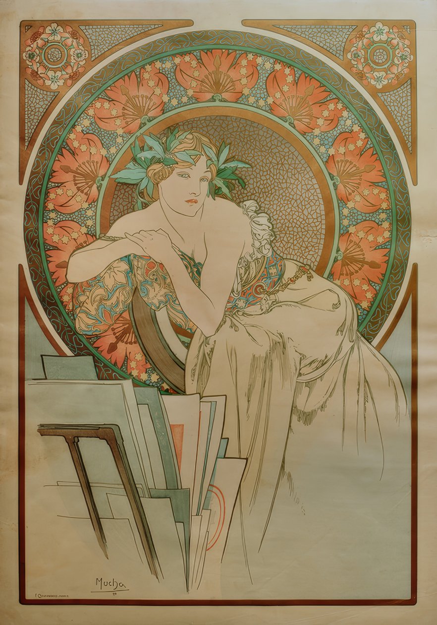 Woman with Poppies and Graphic Folder by Alphonse Mucha