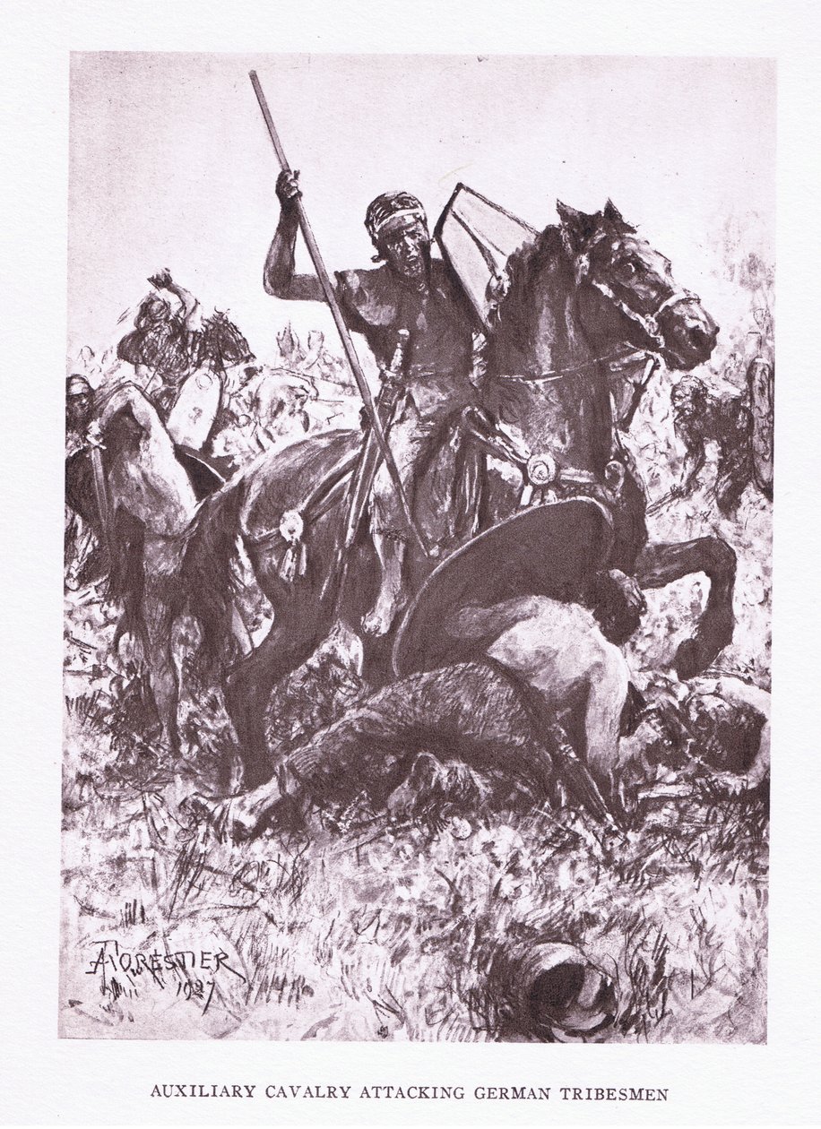 Auxiliary Cavalry Attacking German Tribesmen (illustration from The ...