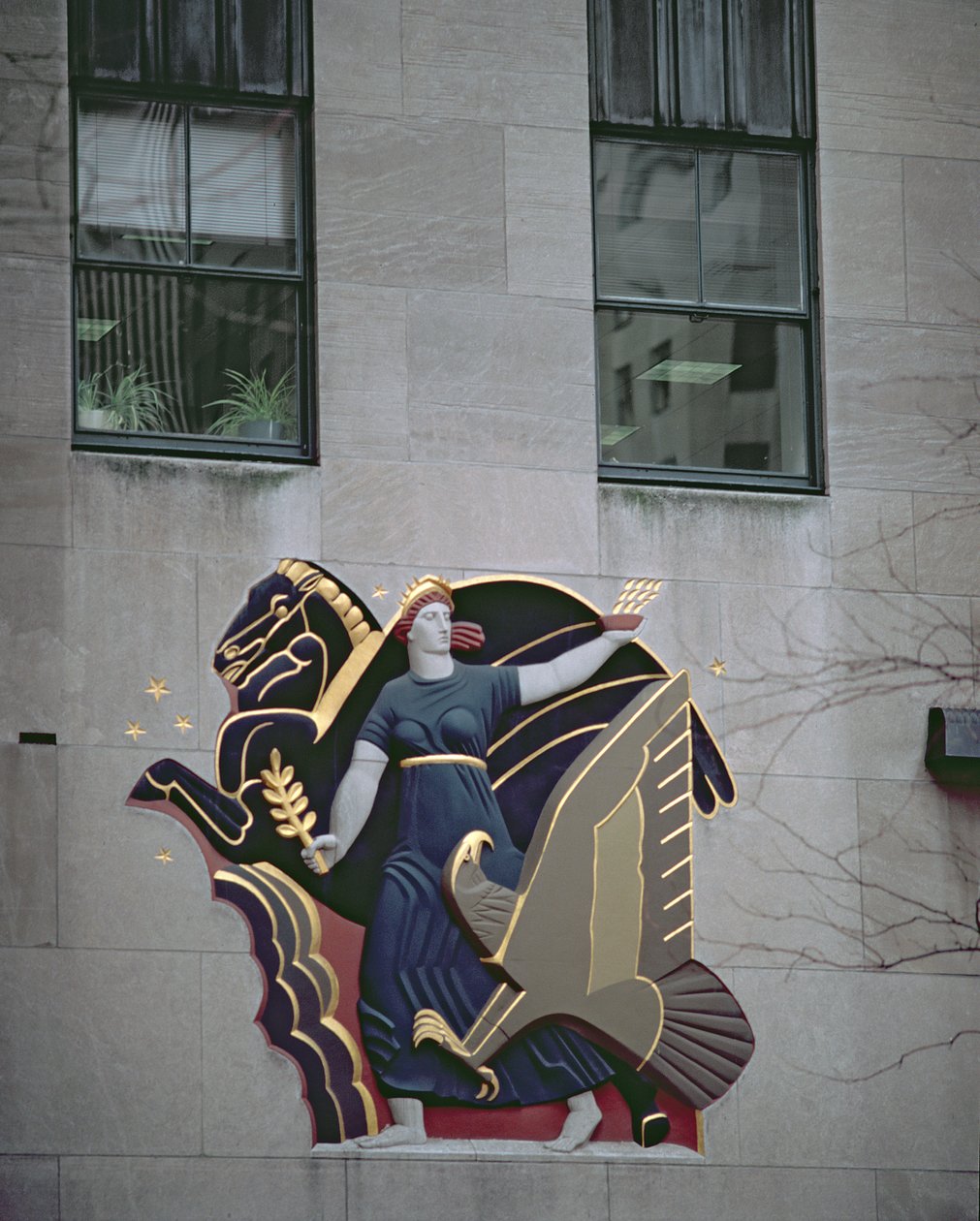 Allegorical scene depicting a falcon and an olive branch