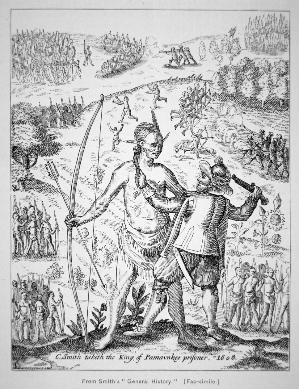 Captain John Smith capturing an Indian Chief in 1608, from Smith's ...