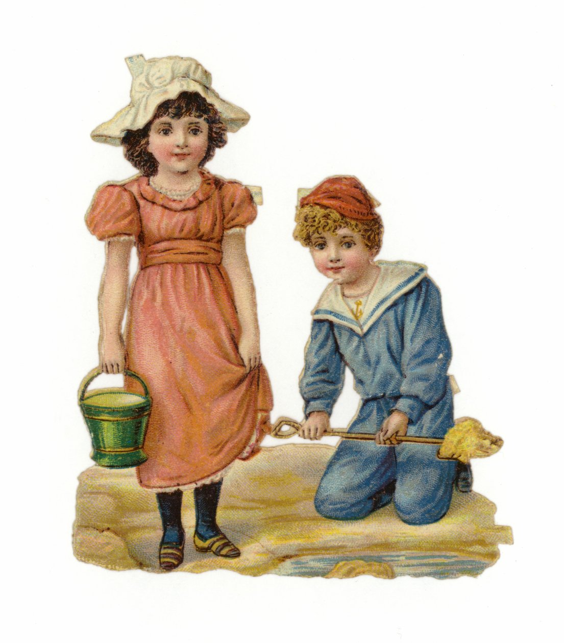 Girl and Boy Building Sand Castles by American School