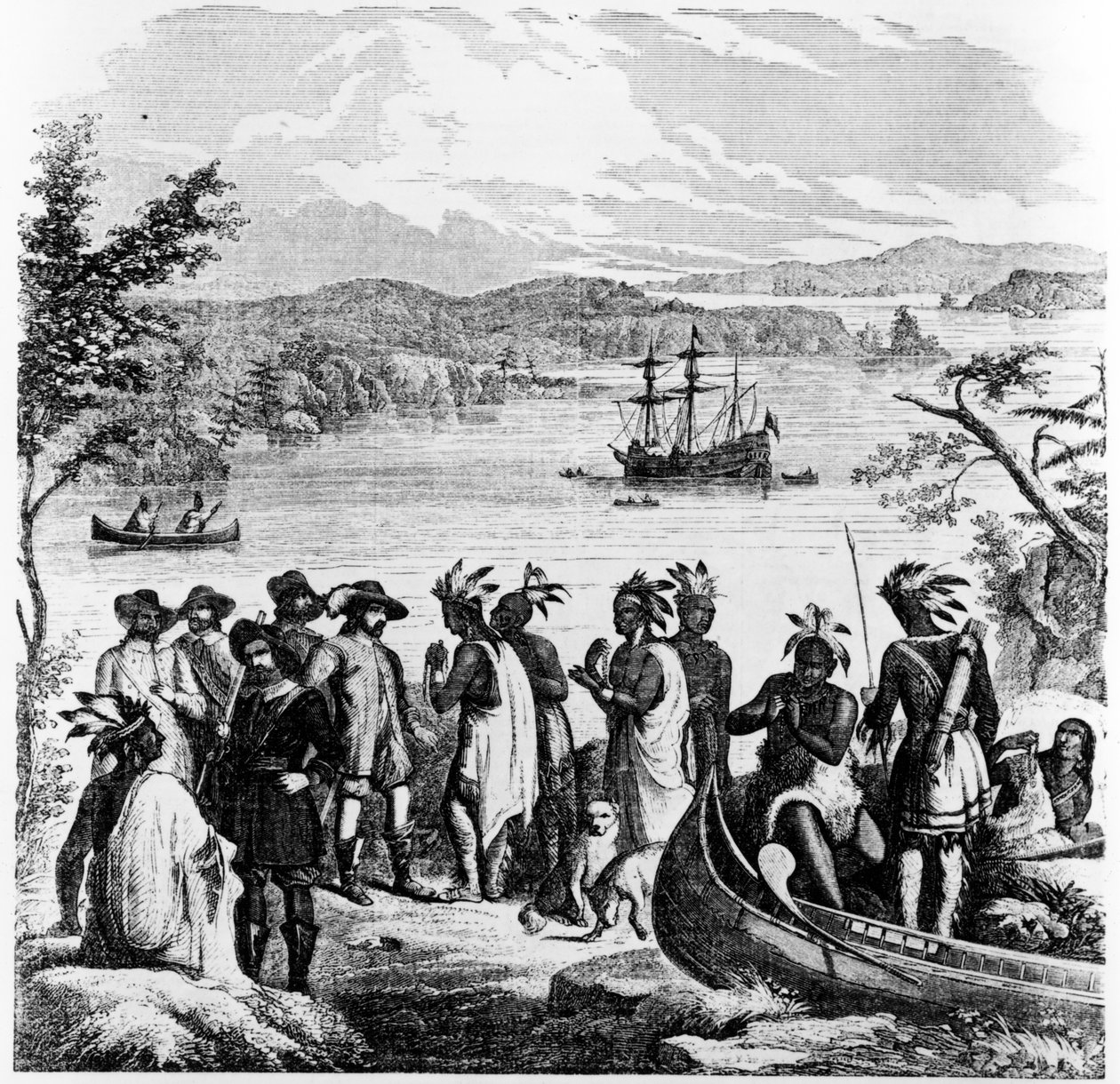 Henry Hudson Descending the Hudson River, Illustration from Ballou's ...