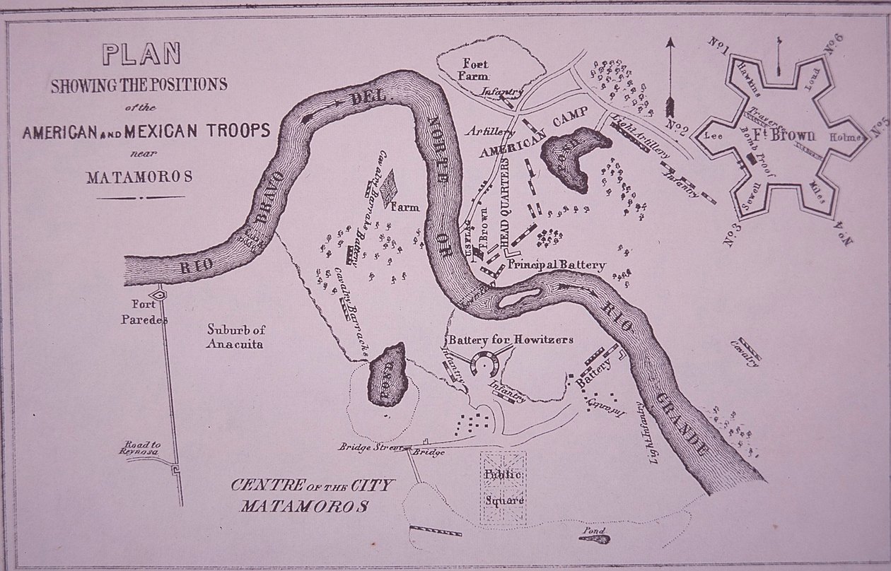 Mexican-American War, map of US troops near Rio Grande and Matamoros