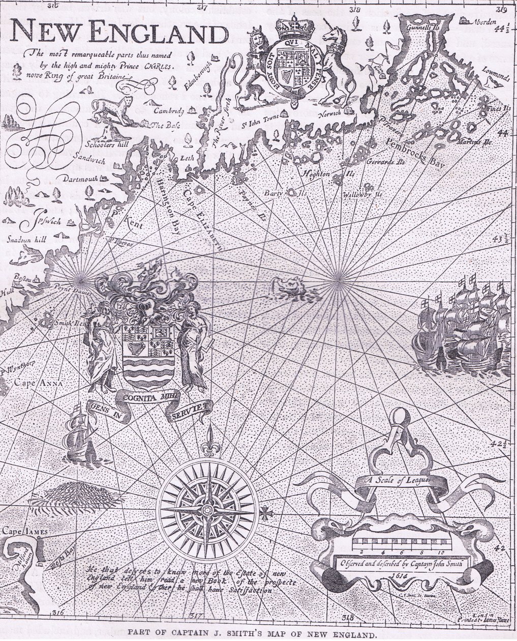 Part of Captain J Smith's map of New England, illustration from Cassell ...