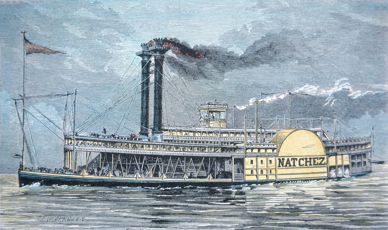 The Mississippi side-wheeler 'Natchez' by American School