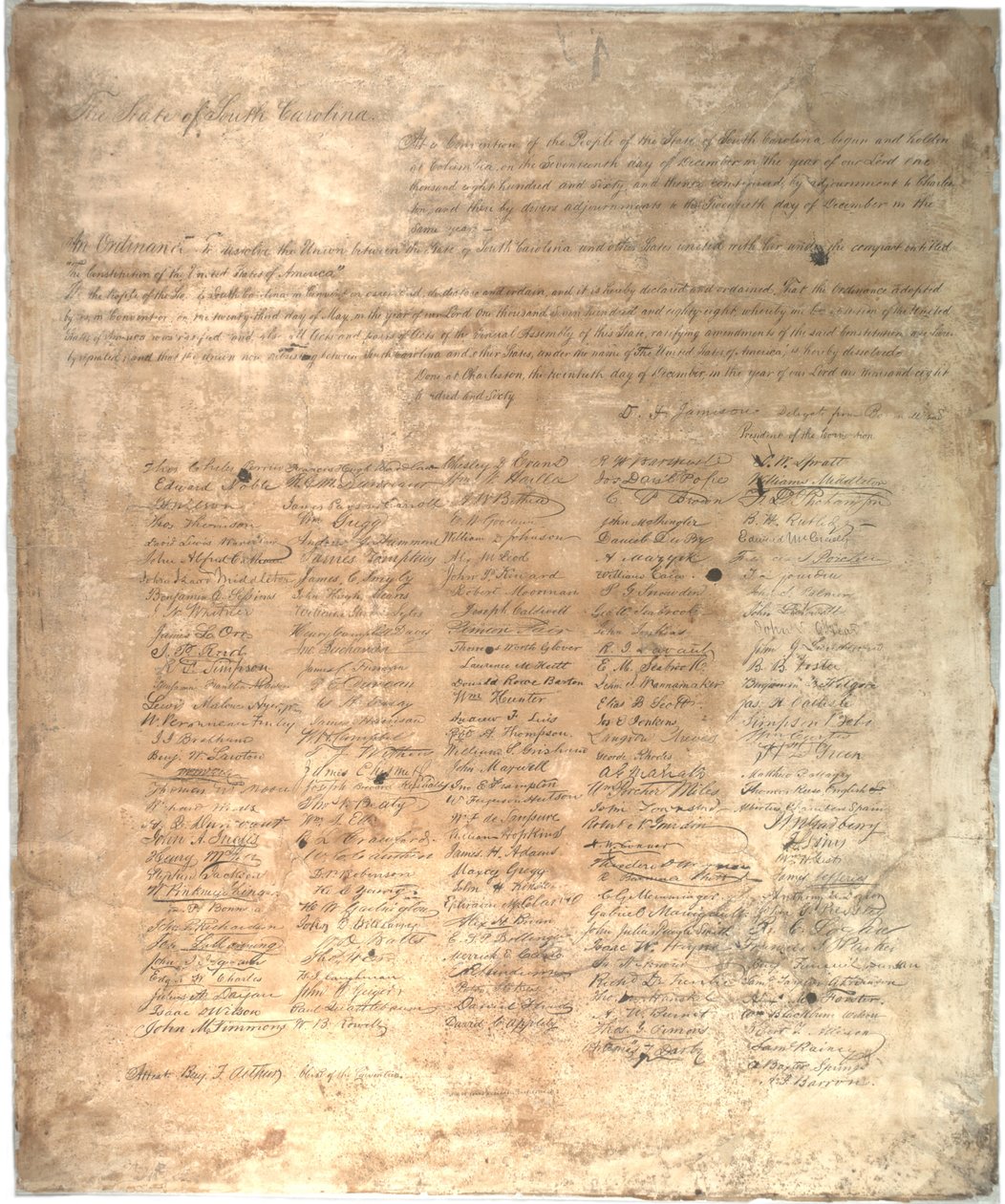 The Ordinance of secession for the state of South Carolina, 1861