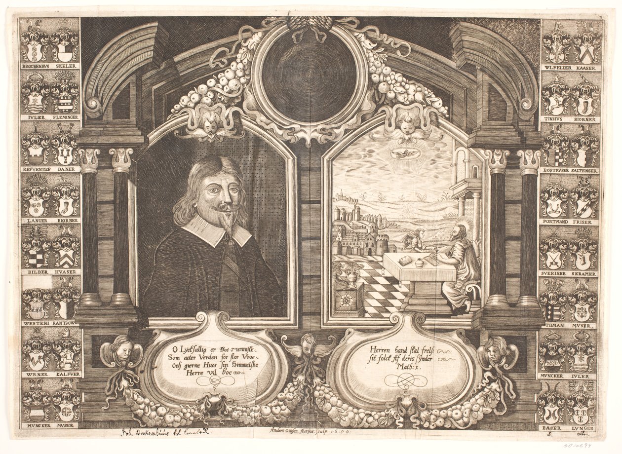 Johan Brockenhuus and Scene with the Evangelist Matthew. For Funeral Sermon
