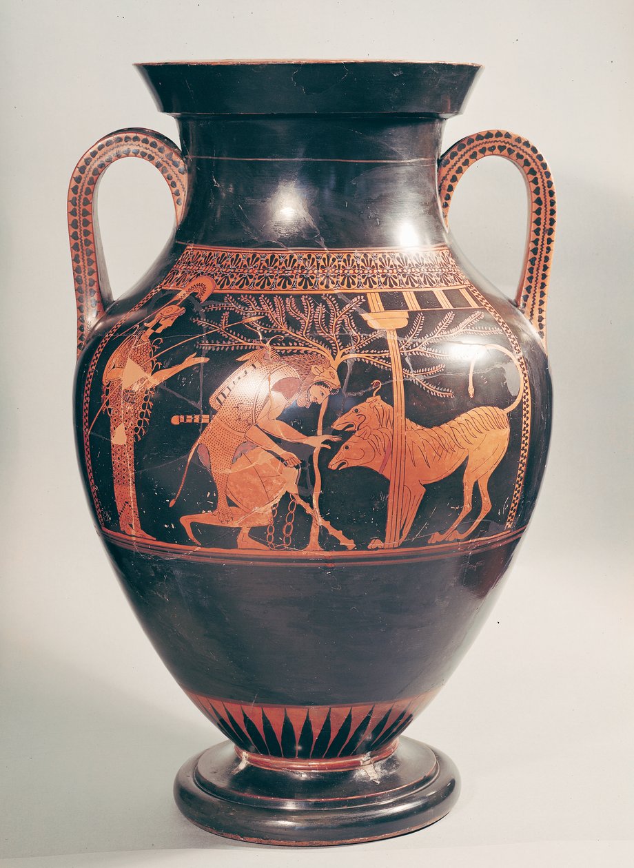 Attic red-figure belly amphora depicting Herakles capturing Kerberus ...